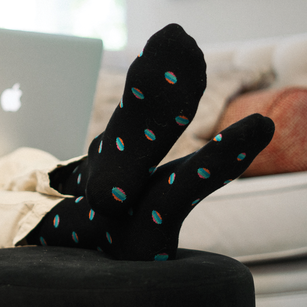 Black Retro Polka Dot Merino Wool Swanky Socks