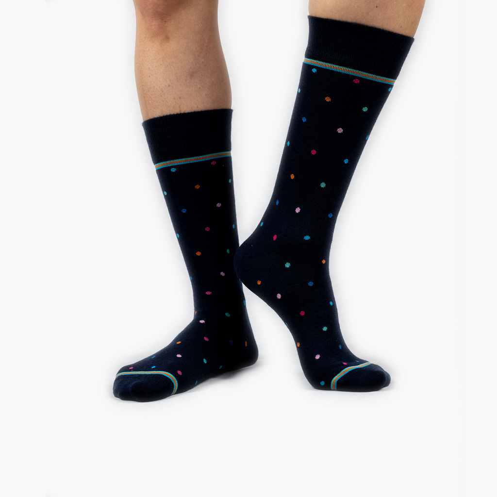 Navy Coloured mixed Polka Dot Merino Wool Dress Swanky Socks